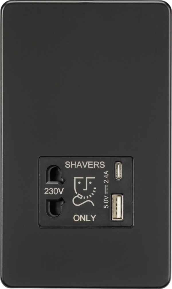 Knightsbridge SF8909MB Screwless Shaver Socket with A+C USB Knightsbridge SF8909MB Screwless Shaver Socket with A+C USB