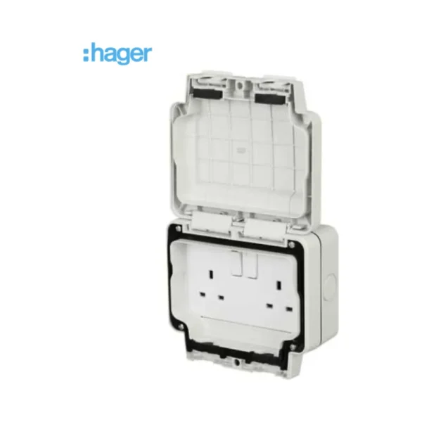 Hager WXPSS82 Double Outdoor Socket - Light Grey | IP66